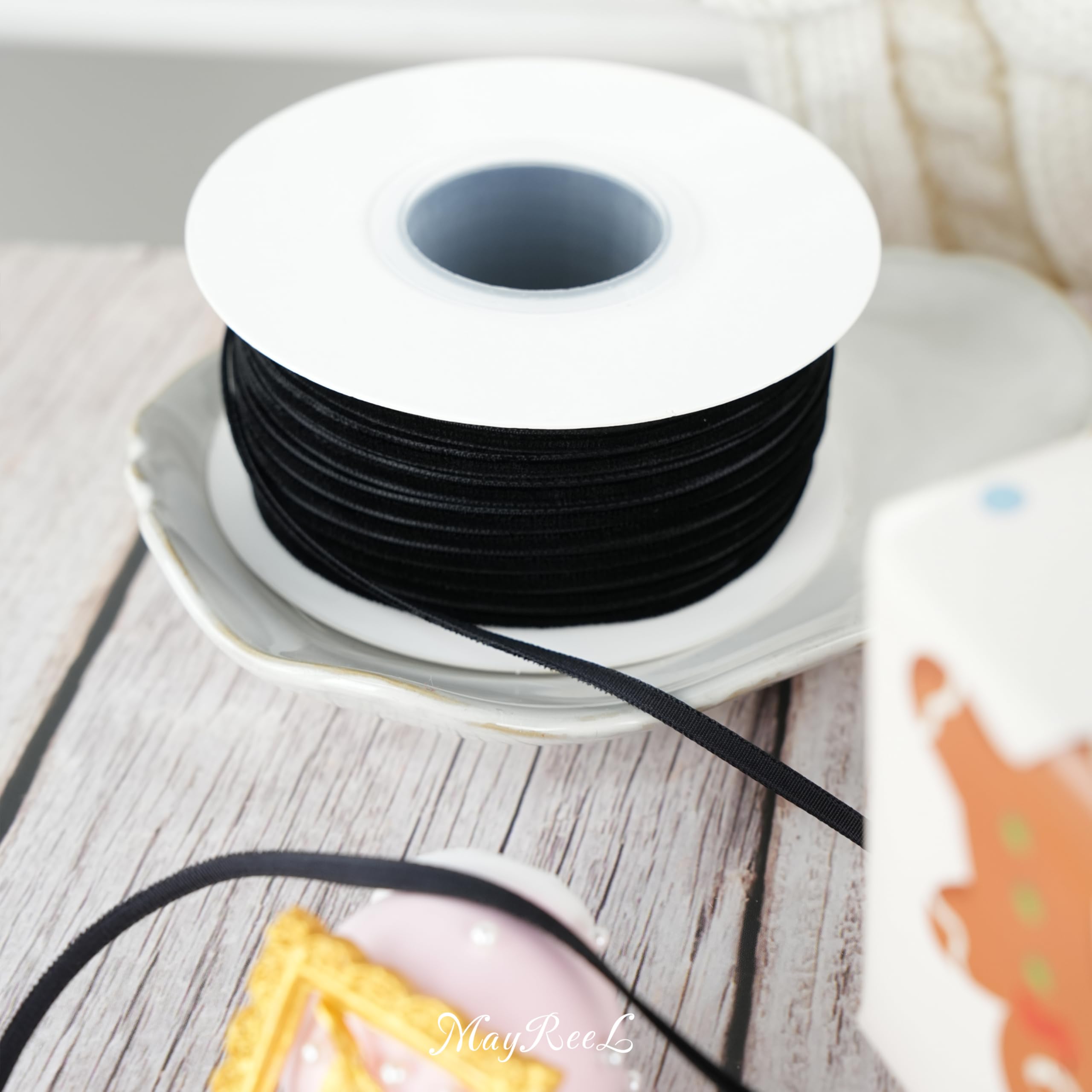 MAYREEL Black Velvet Ribbon 1/8 Inch Vintage Thin Ribbon for Wedding Invitations Gift Wrapping Party Favor Boxes Crafts 50 Yards