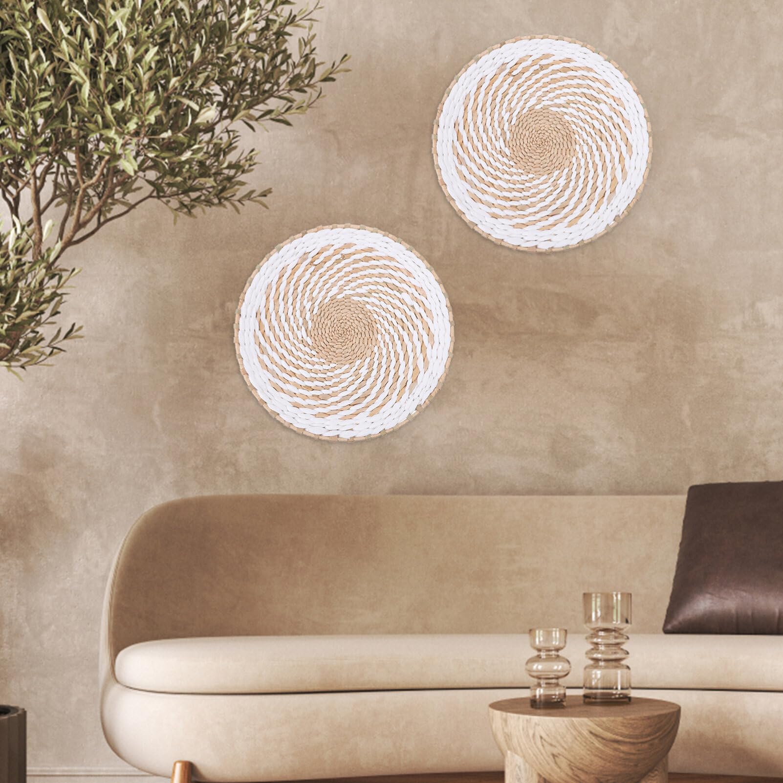 Kichvoe Woven Wall Hanging Baskets Decorative Rattan Basket Rattan Basket Wall Decor Wall Basket Decor Unique Wall Decor Woven Wall Plate Decor Basket Wall Art Grass Round Wall Decoration