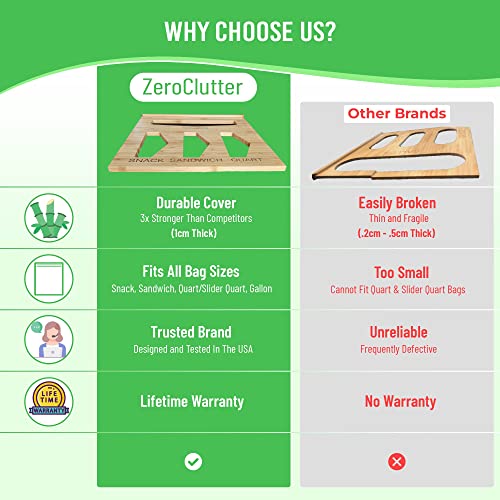 ZeroClutter Ziplock Bag Organizer for Kitchen Drawer: Fits Snack, Sandwich, Quart, Slider Quart, and Gallon Ziplock Bags; Bamboo Drawer Organizer for Kitchen Organization