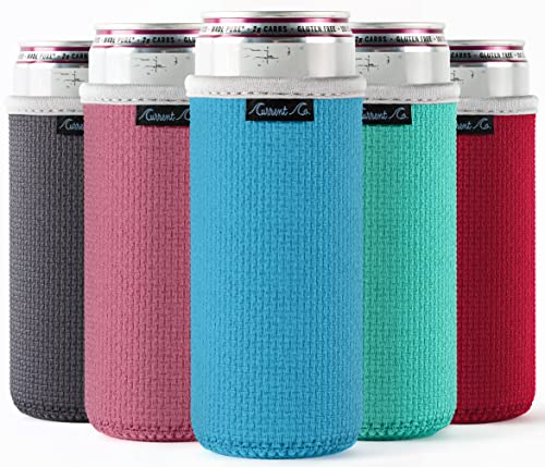 Slim Can Cooler Sleeves (5-Pack) Insulated Neoprene Slim Can Koolie for White Claw - Skinny Can Cooler for Seltzer - Skinny Can Koolies for Slim Beer - Tall Can Koolie for Truly Coolies for Slim Cans