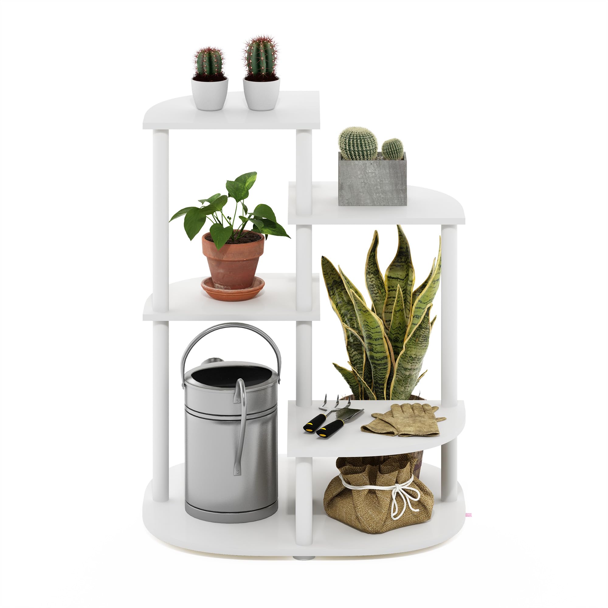 Furinno Celuka 4-Tier Indoor Outdoor Plant Stand Plant Shelf Corner Display Rack for Multiple Plants, White/Virgin White