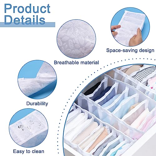 uxcell 3pcs Underwear Sock Organizer, Wardrobe Storage Organizer Foldable Drawer Divide Storage Box for Clothes, Socks, Underwear, Flower White