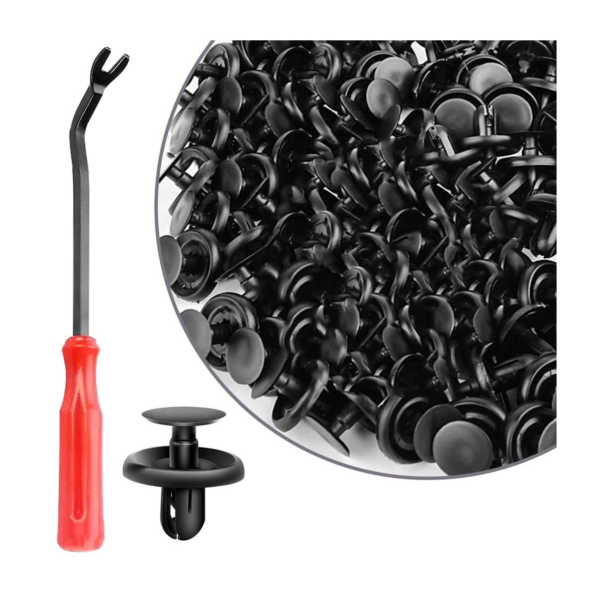 zipelo 100 Pcs Car Bumper Retainer Clips, Nylon Fender Clip with Fastener Remover Tool, Splash Shield Screws, Auto Push Retainer Rivets for Fender Door Trim Panel, Replacement OEM Number 90467-07201