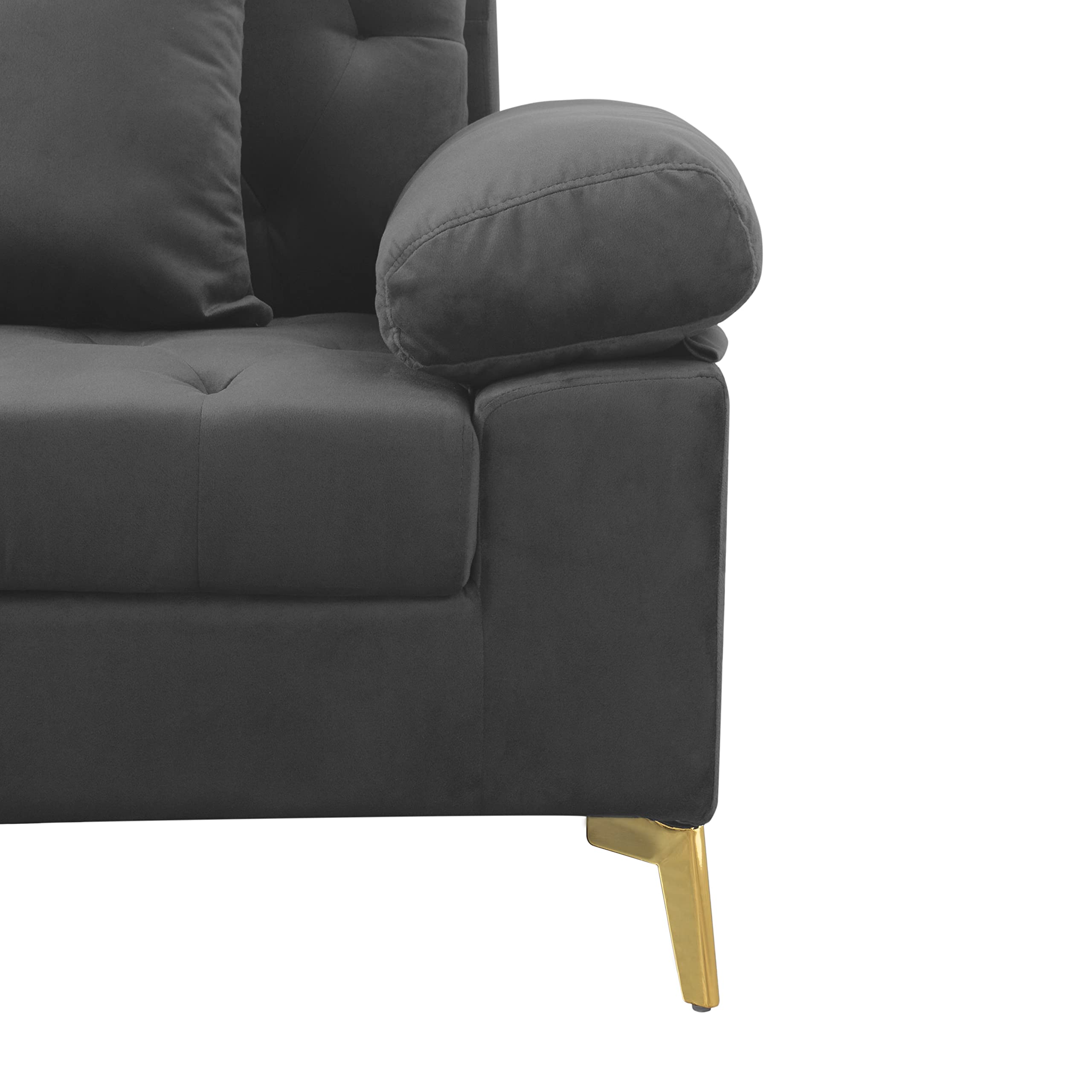KoiHome Sectional Sofa 96.5" Left Hand Facing Velvet Button Tufted, 3-Seater Sleeper Couch with 3, Pillow top Arms, Modern L-Shape Chaise for Living, Bedroom,Waiting Room, Dark Grey