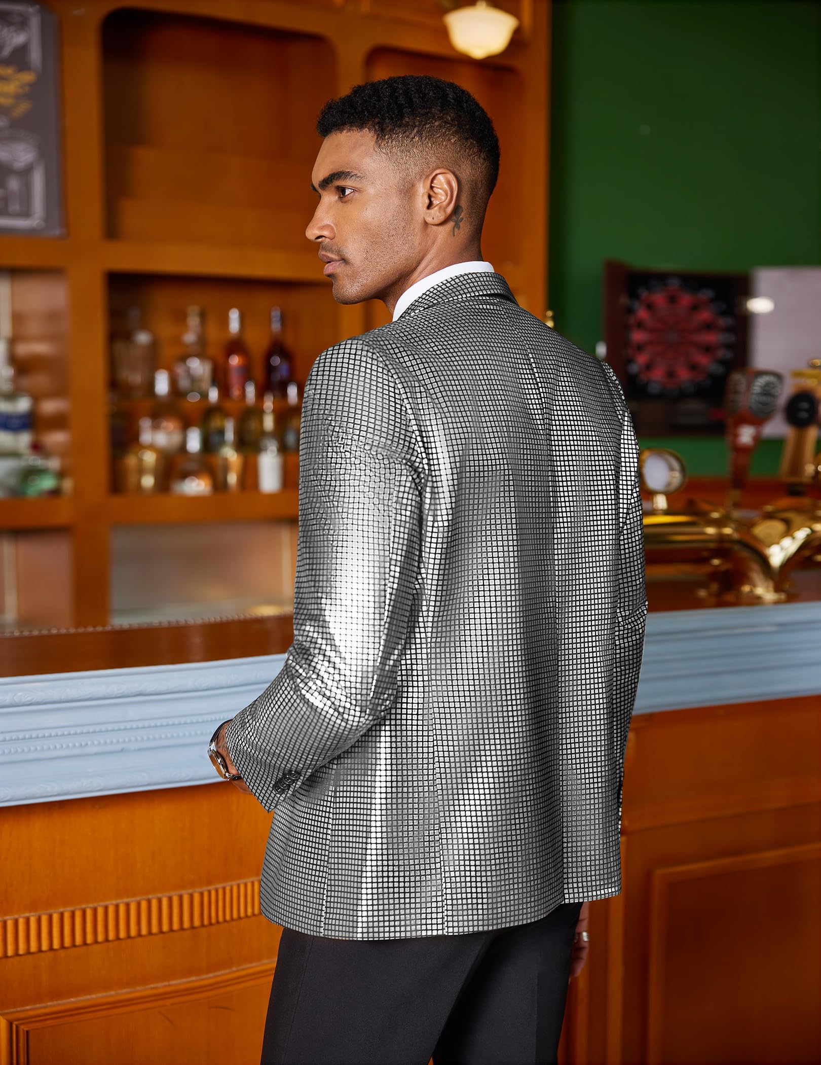 COOFANDY Mens Metallic Jacket Regular Fit Sport Coat Casual Fashion 70s Disco Silver Jacket