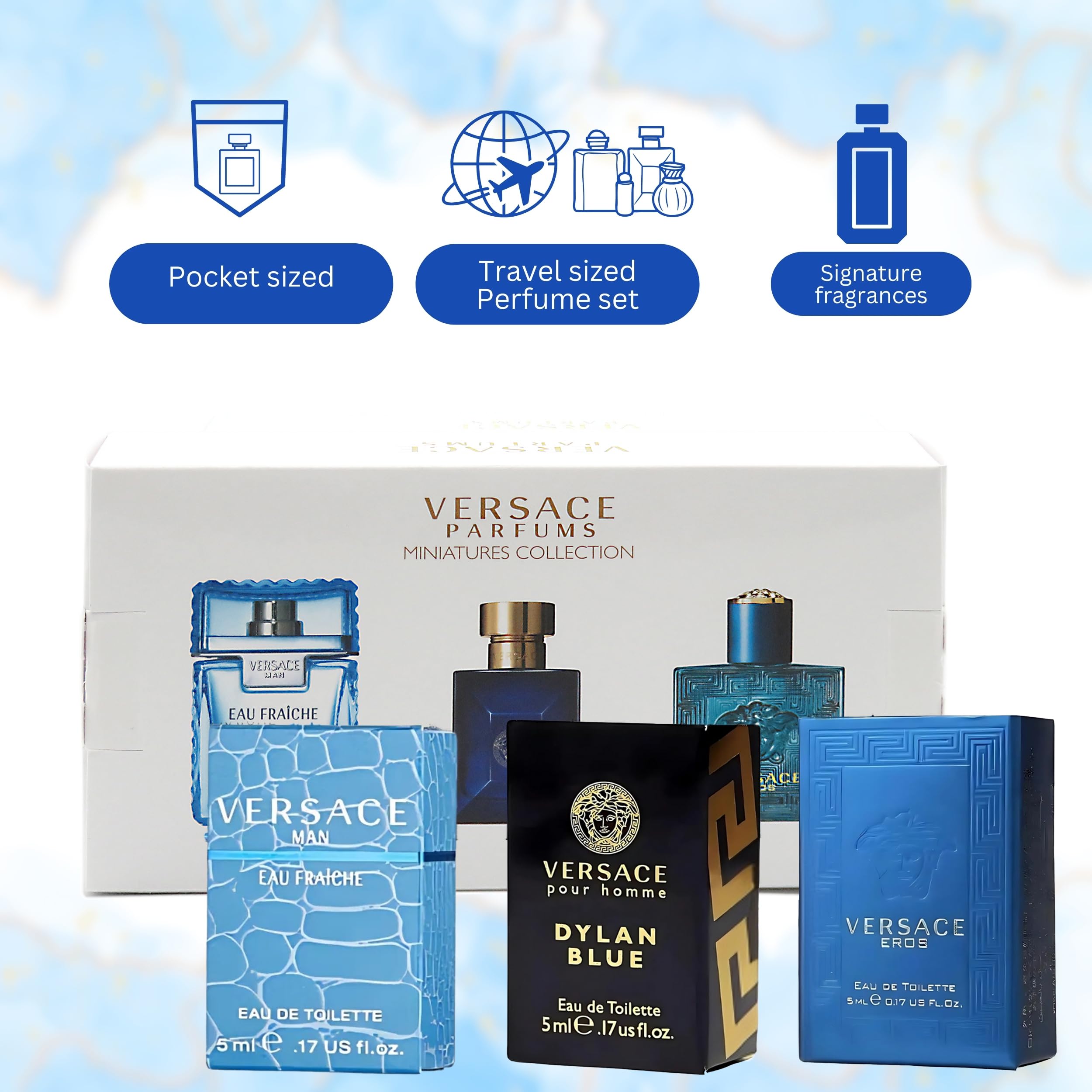 Versace Miniature Variety Trio Collection Perfume Gift Set for Men 0.17 oz/5 ml Splashes 1