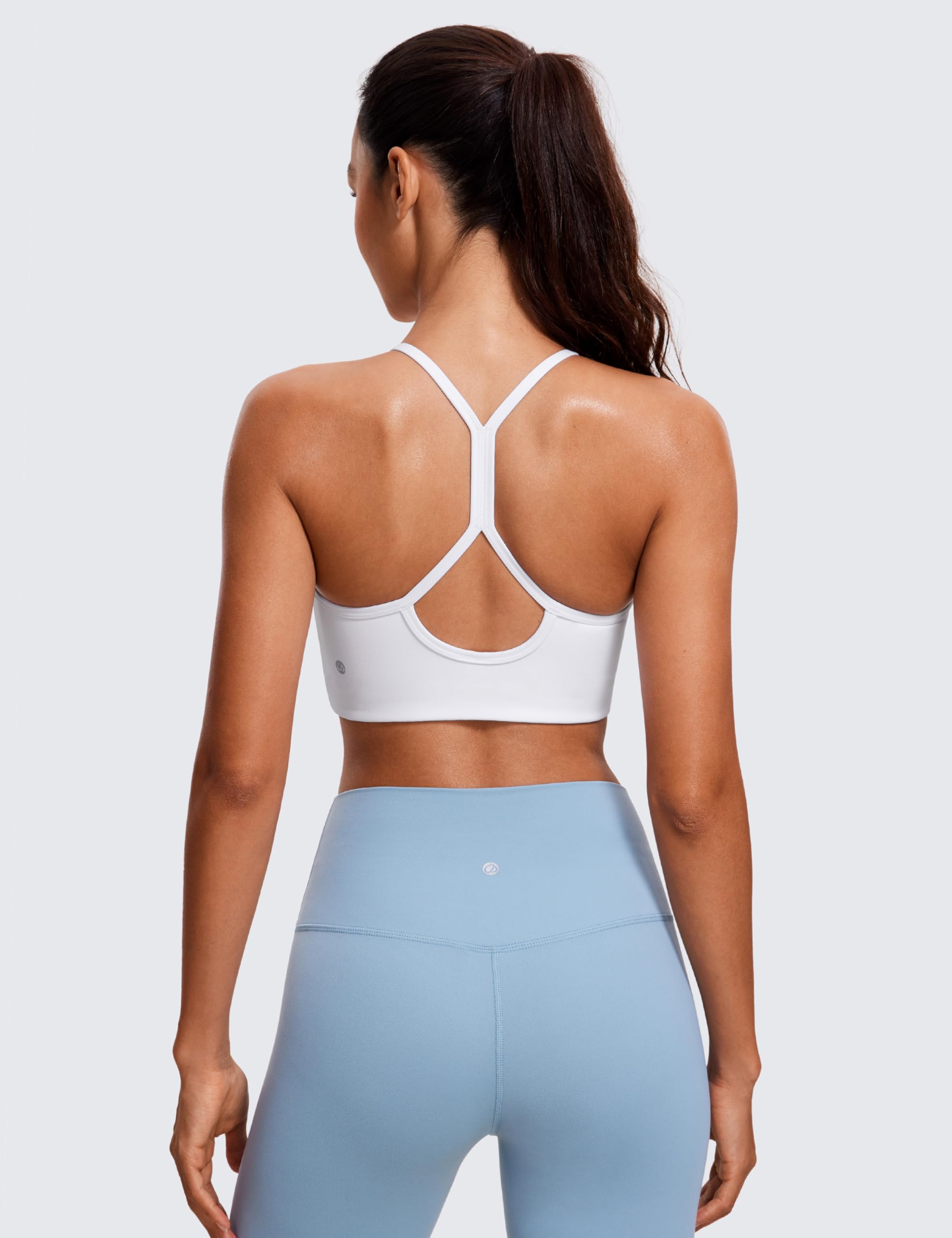 CRZ YOGA Butterluxe Womens High Neck Y Back Sports Bra - Padded Halter Racerback Spaghetti Thin Strap Workout Gym Top White Medium