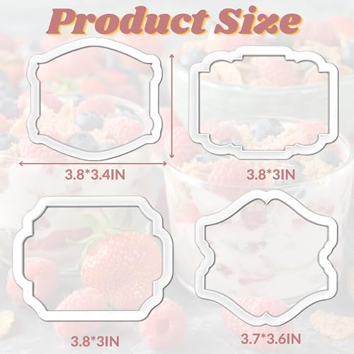 Crethinkaty 4PCS Plastic Bless Plaque Frame Pastry Biscuit Cookie Cutter Cake Fondant Cutters Mold Wedding Birthday Baby Party Baking(Style B)