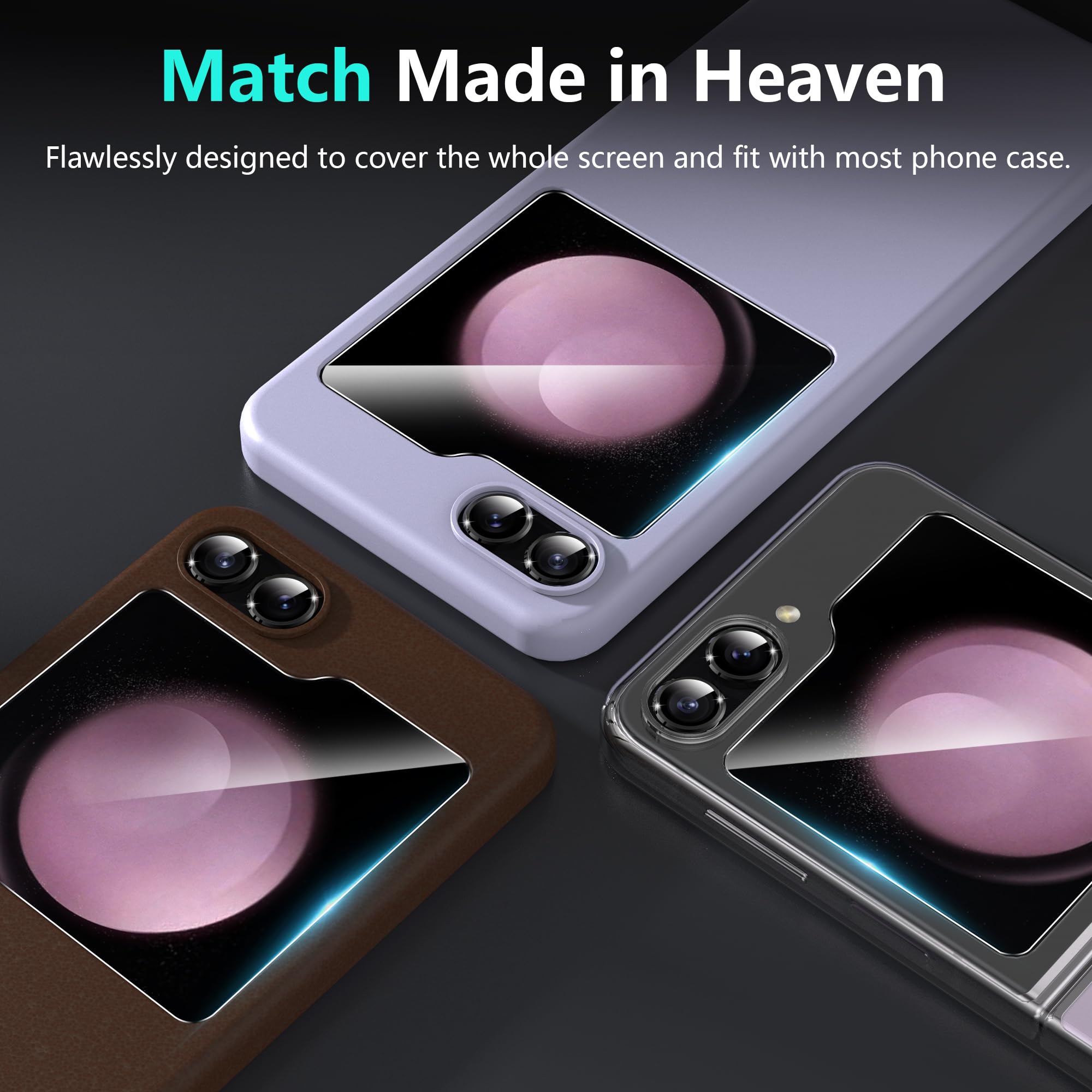 YWXTW [Upgraded Alignment Tray for Samsung Galaxy Z Flip 5 Screen Protector, 2 Pack Front Tempered Glass Screen Protector+2 PCS Camera Lens Protector, Case Friendly & Anti Scratch