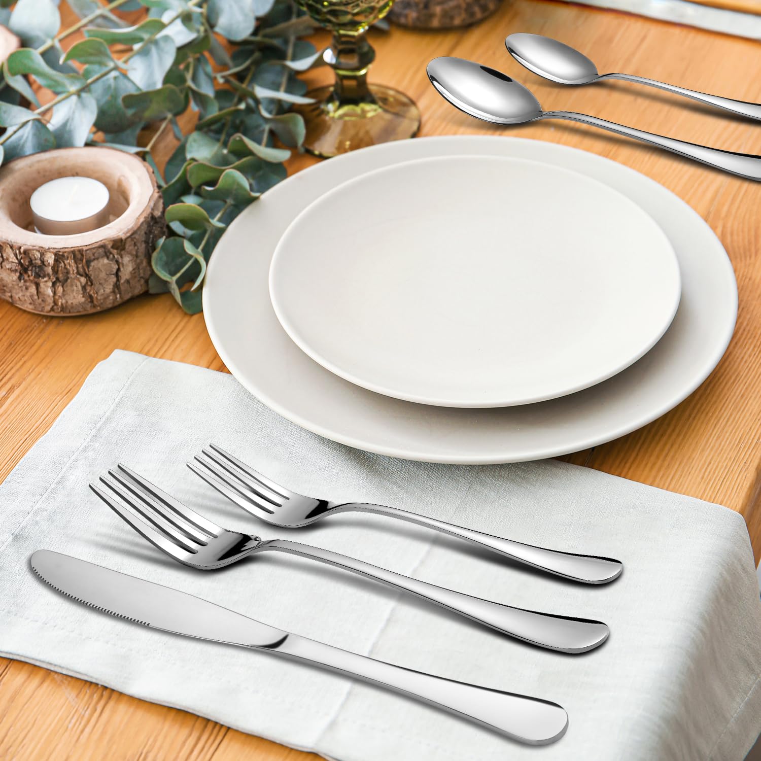 20 Piece Silverware Set, Stainless Steel Flatware Utensil Sets for 4, Silver Cutlery Set Includes Forks Spoons Knives, Mirror Polished, Dishwasher Safe