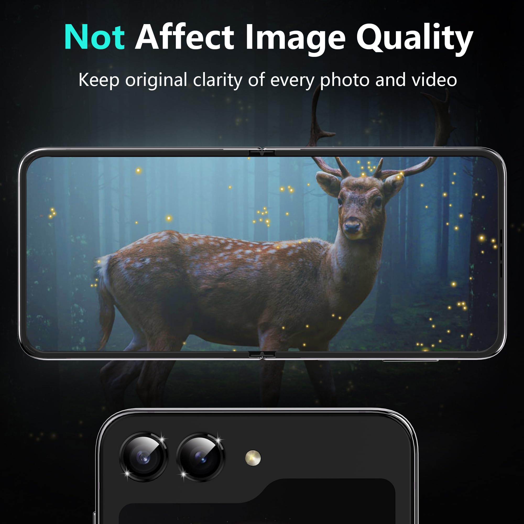 YWXTW [Upgraded Alignment Tray for Samsung Galaxy Z Flip 5 Screen Protector, 2 Pack Front Tempered Glass Screen Protector+2 PCS Camera Lens Protector, Case Friendly & Anti Scratch