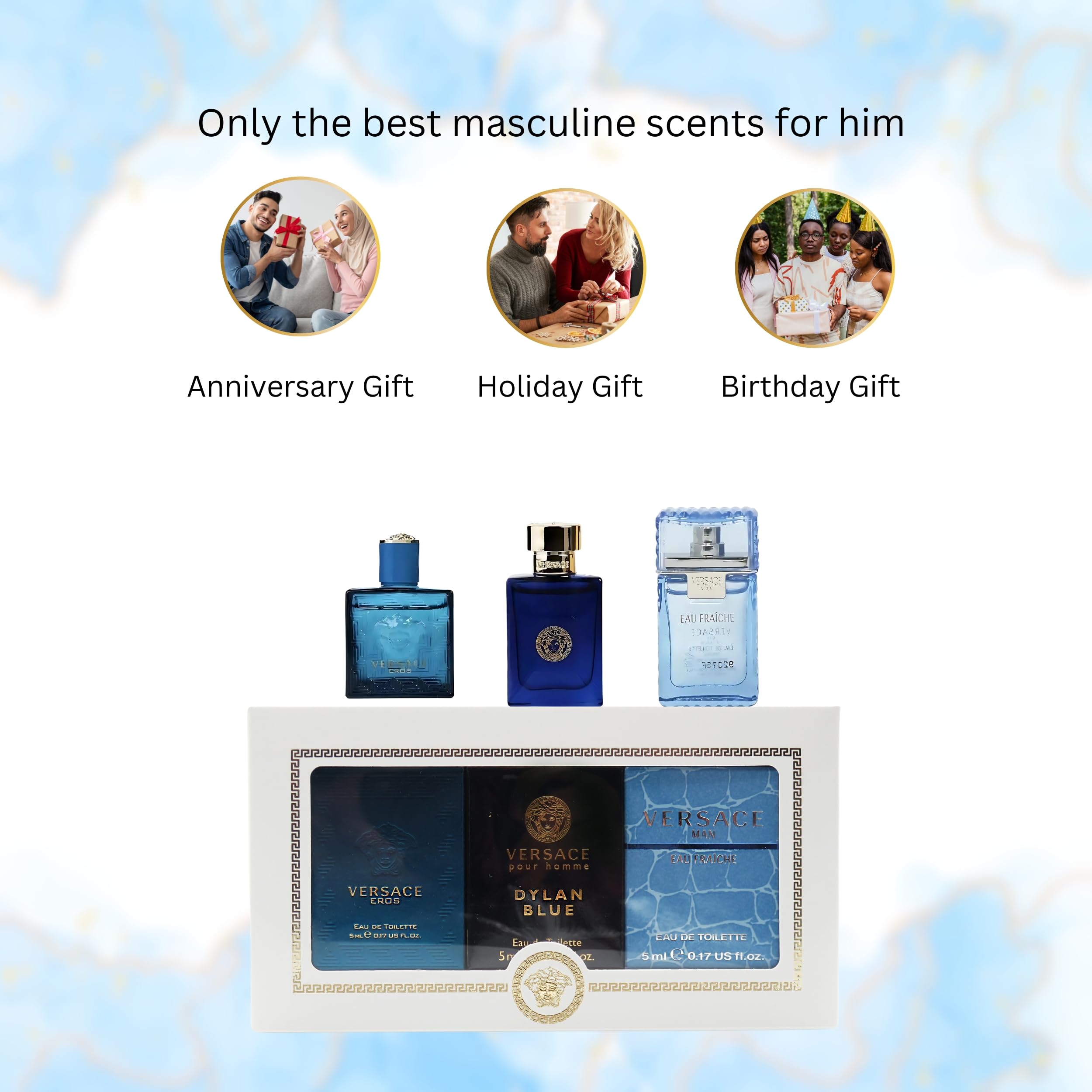 Versace Miniature Variety Trio Collection Perfume Gift Set for Men 0.17 oz/5 ml Splashes 1