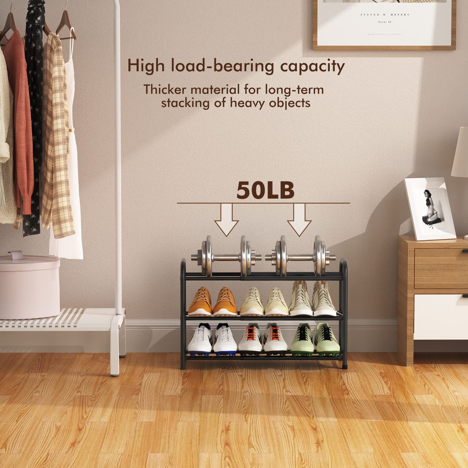 Nroech Shoe Rack, 3-Tier Expandable Shoe Rack Metal Free Standing Shoe Shelf Organizer Storage, Adjustable Shoe Racks for Closet Entryway(Black)