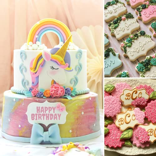 Crethinkaty 4PCS Plastic Bless Plaque Frame Pastry Biscuit Cookie Cutter Cake Fondant Cutters Mold Wedding Birthday Baby Party Baking(Style B)