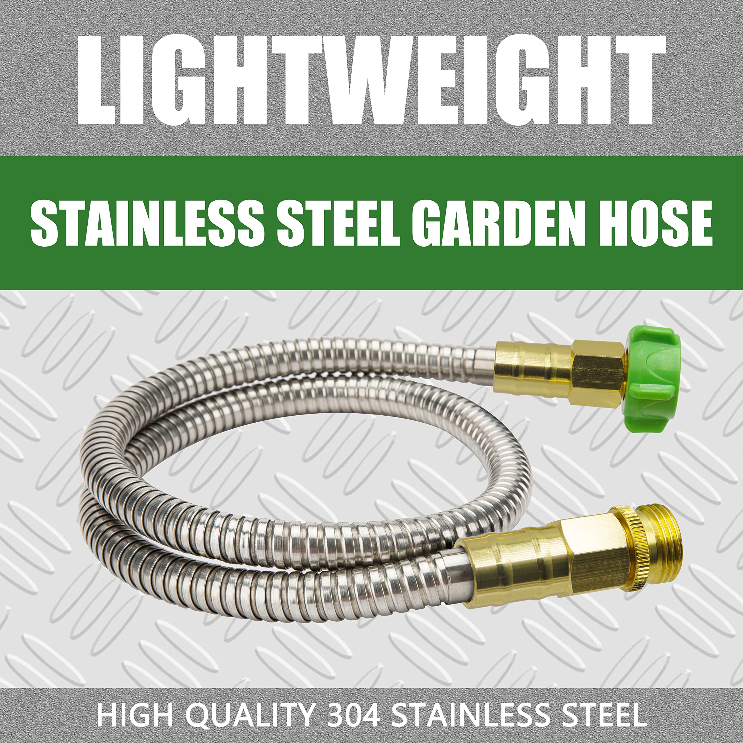 YANWOO 2pcs 2ft 304 Stainless Steel Short Garden Hoses with Female to Male Metal Connector, Flexible & Lightweight & Durable Water Hose