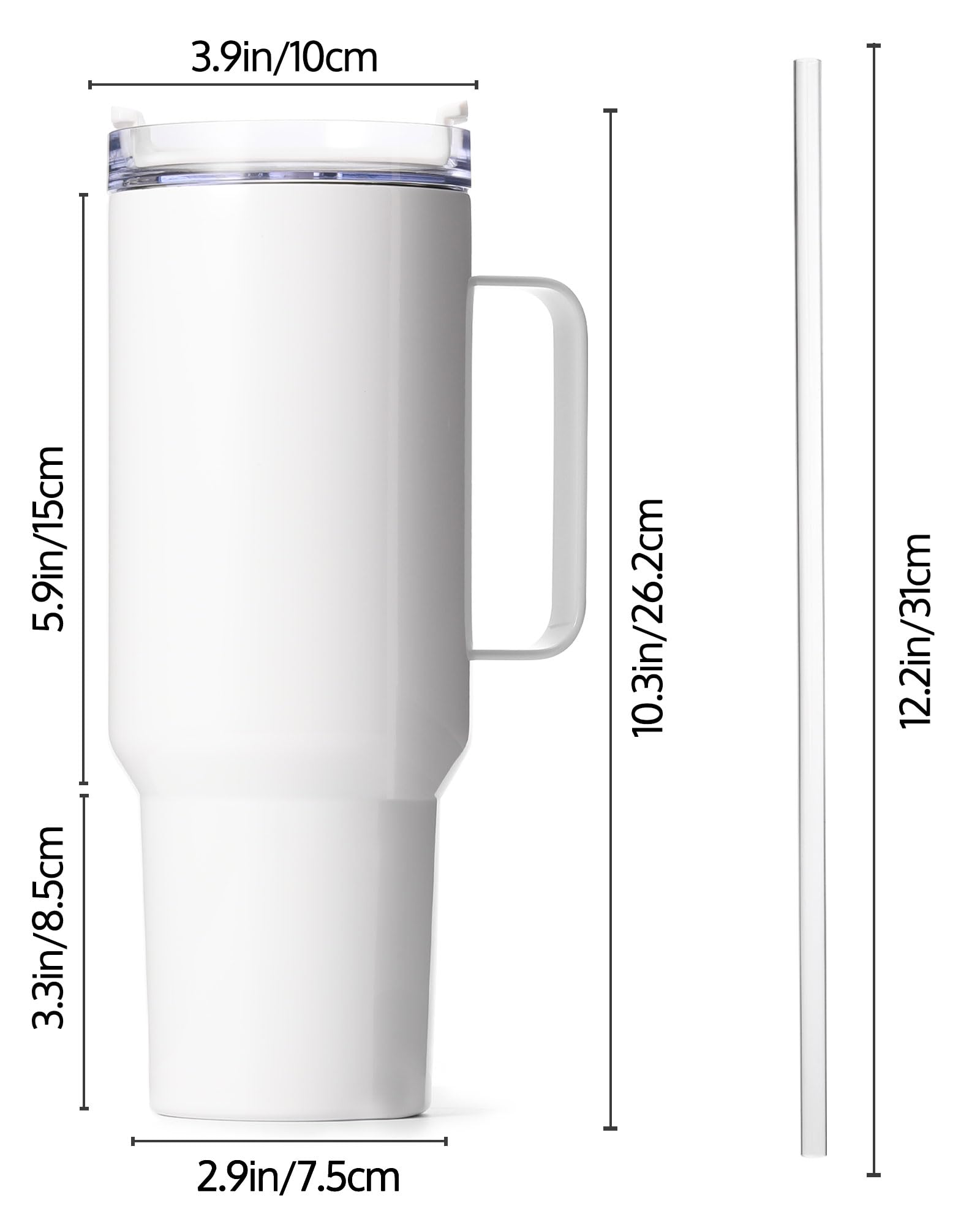 OFFNOVA 40oz Sublimation Tumblers with Handle, Stainless Steel Coffee Tumbler Blank, Double Wall Vacuum Sublimation Travel Cups for Heat Press Printing
