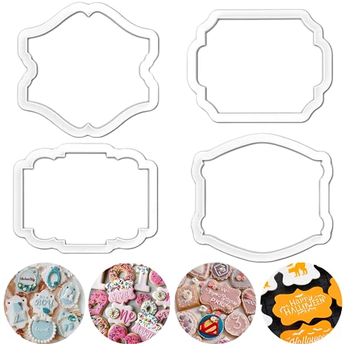 Crethinkaty 4PCS Plastic Bless Plaque Frame Pastry Biscuit Cookie Cutter Cake Fondant Cutters Mold Wedding Birthday Baby Party Baking(Style B)