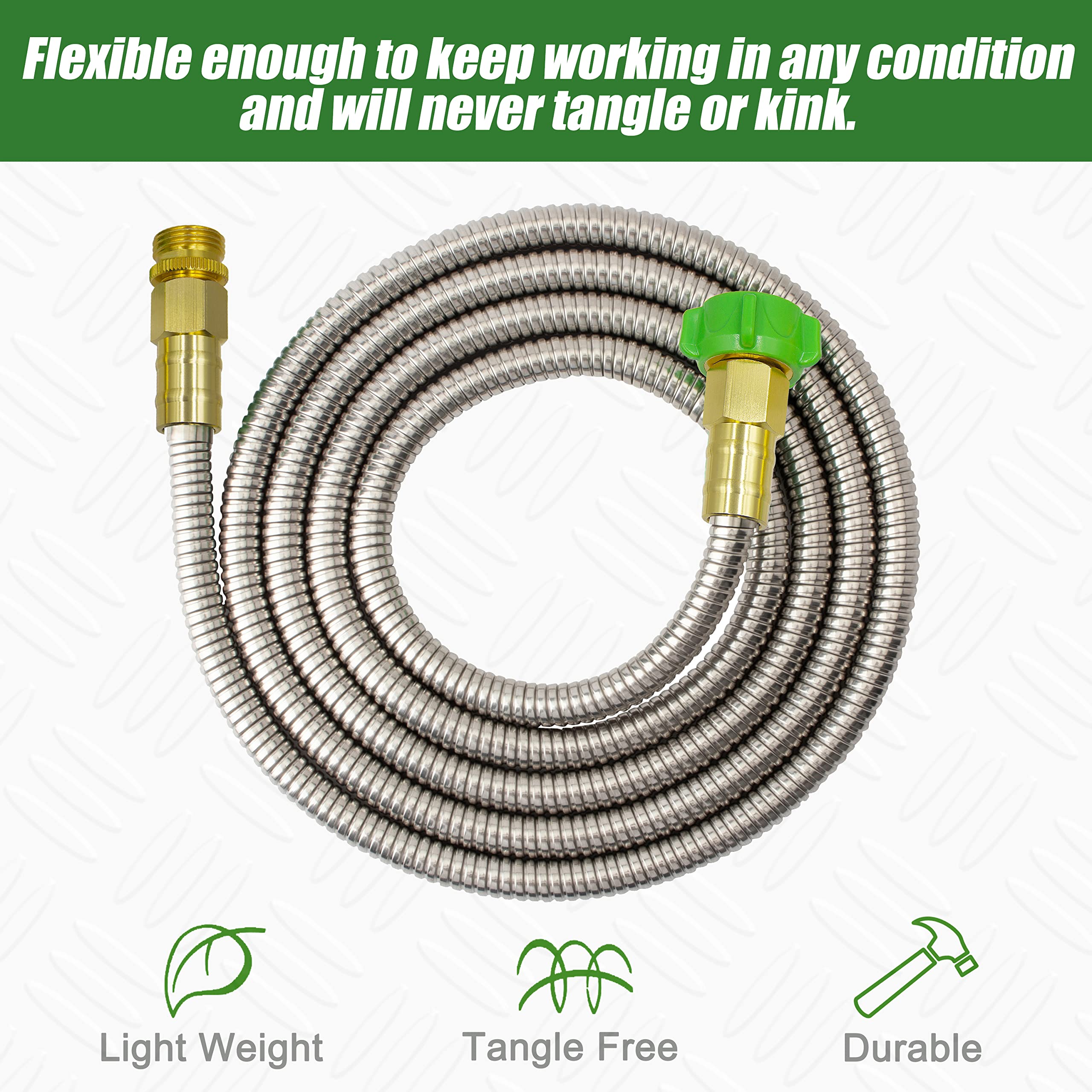 YANWOO 2pcs 2ft 304 Stainless Steel Short Garden Hoses with Female to Male Metal Connector, Flexible & Lightweight & Durable Water Hose