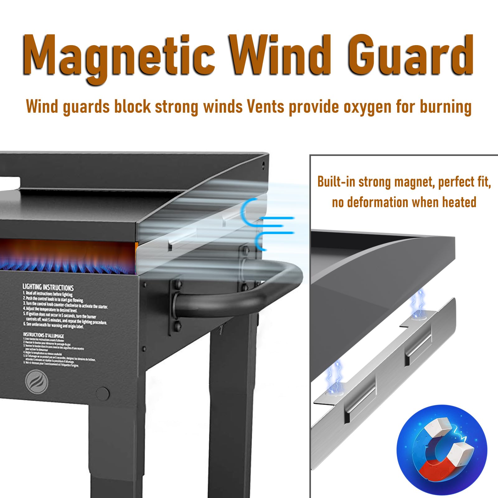 Grarg Wind Guards for Blackstone 22” Griddle,Blackstone Griddle Accessories Stainless Steel Magnetic Wind Screen for Outdoor Backyard BBQ Cooking Gas Saving(22 Inch)