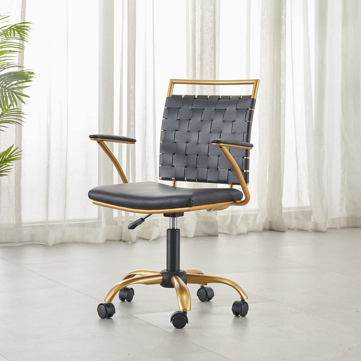 CAROCC Gold Office ChairGold Desk Chair Office Chair in Gold Modern Home Office Chair Gold Office Chair Gold Legs (3013 Gold Black)