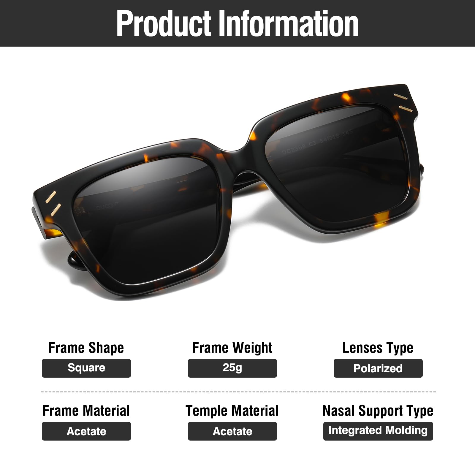 DUCO Retro Square Polarized Sunglasses for Men Women Trendy Vintage Luxury Acetate Sun Glasses UV400 DC2368