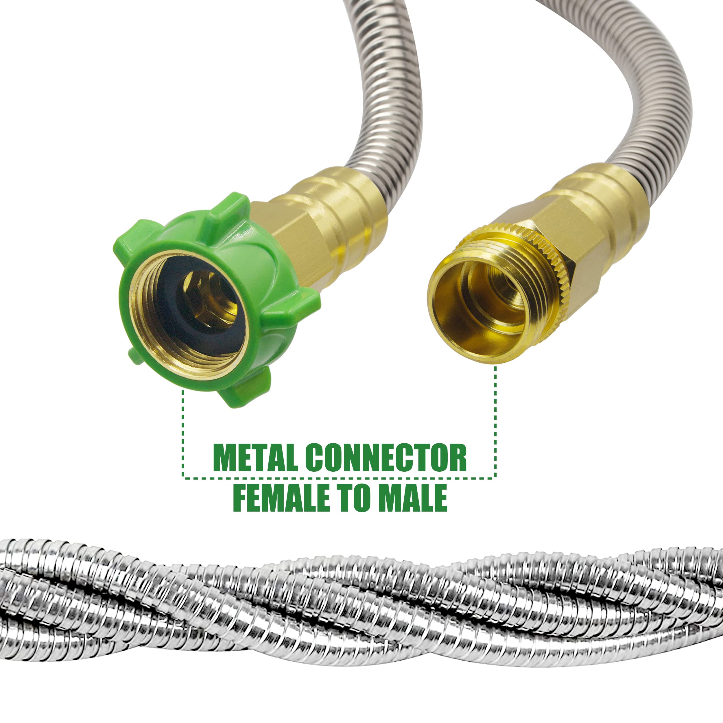 YANWOO 2pcs 2ft 304 Stainless Steel Short Garden Hoses with Female to Male Metal Connector, Flexible & Lightweight & Durable Water Hose