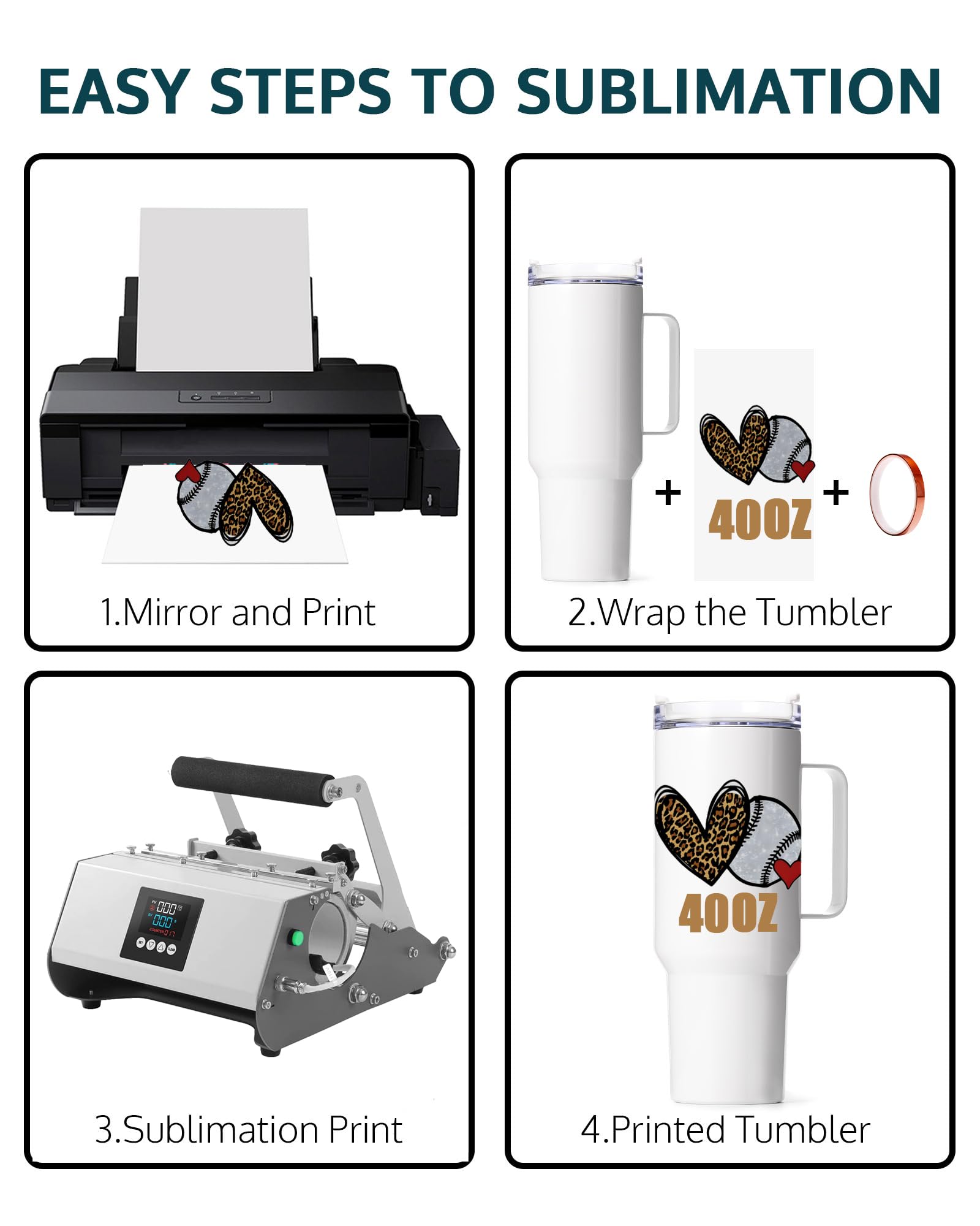 OFFNOVA 40oz Sublimation Tumblers with Handle, Stainless Steel Coffee Tumbler Blank, Double Wall Vacuum Sublimation Travel Cups for Heat Press Printing