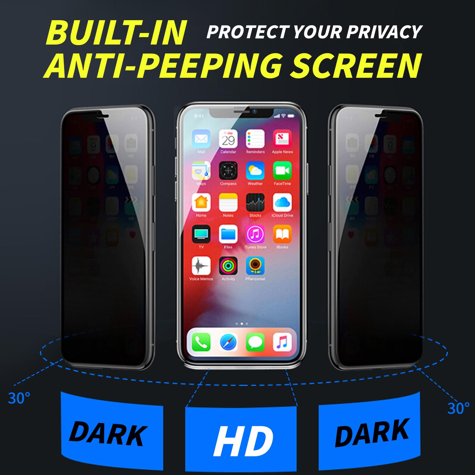 iPhone 14 Pro Max Privacy Case with Camera Lens Protector, Tempered Glass Cover, Anti-Spy Screen, 360 Degree Double-Sided Tempered Glass Metal Bumper Case, Black