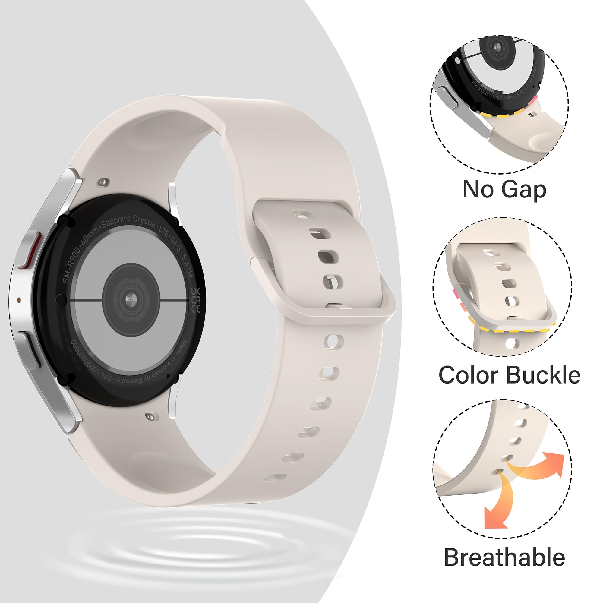 GGKING Premium Breathable Silicone Watch Band for Samsung Galaxy Watch 4 Classic Bands, 42mm-46mm