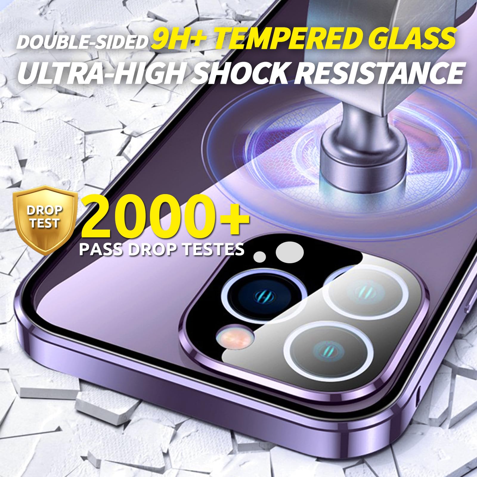 iPhone 14 Pro Max Privacy Case with Camera Lens Protector, Tempered Glass Cover, Anti-Spy Screen, 360 Degree Double-Sided Tempered Glass Metal Bumper Case, Black