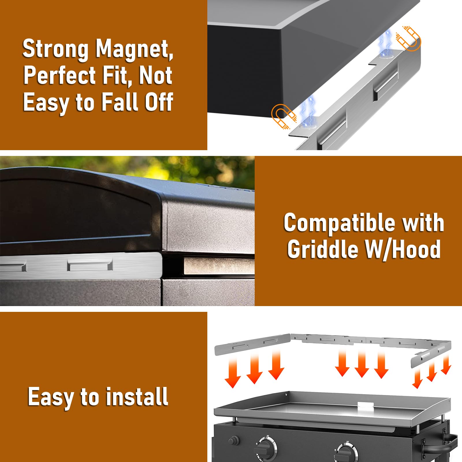 Grarg Wind Guards for Blackstone 22” Griddle,Blackstone Griddle Accessories Stainless Steel Magnetic Wind Screen for Outdoor Backyard BBQ Cooking Gas Saving(22 Inch)