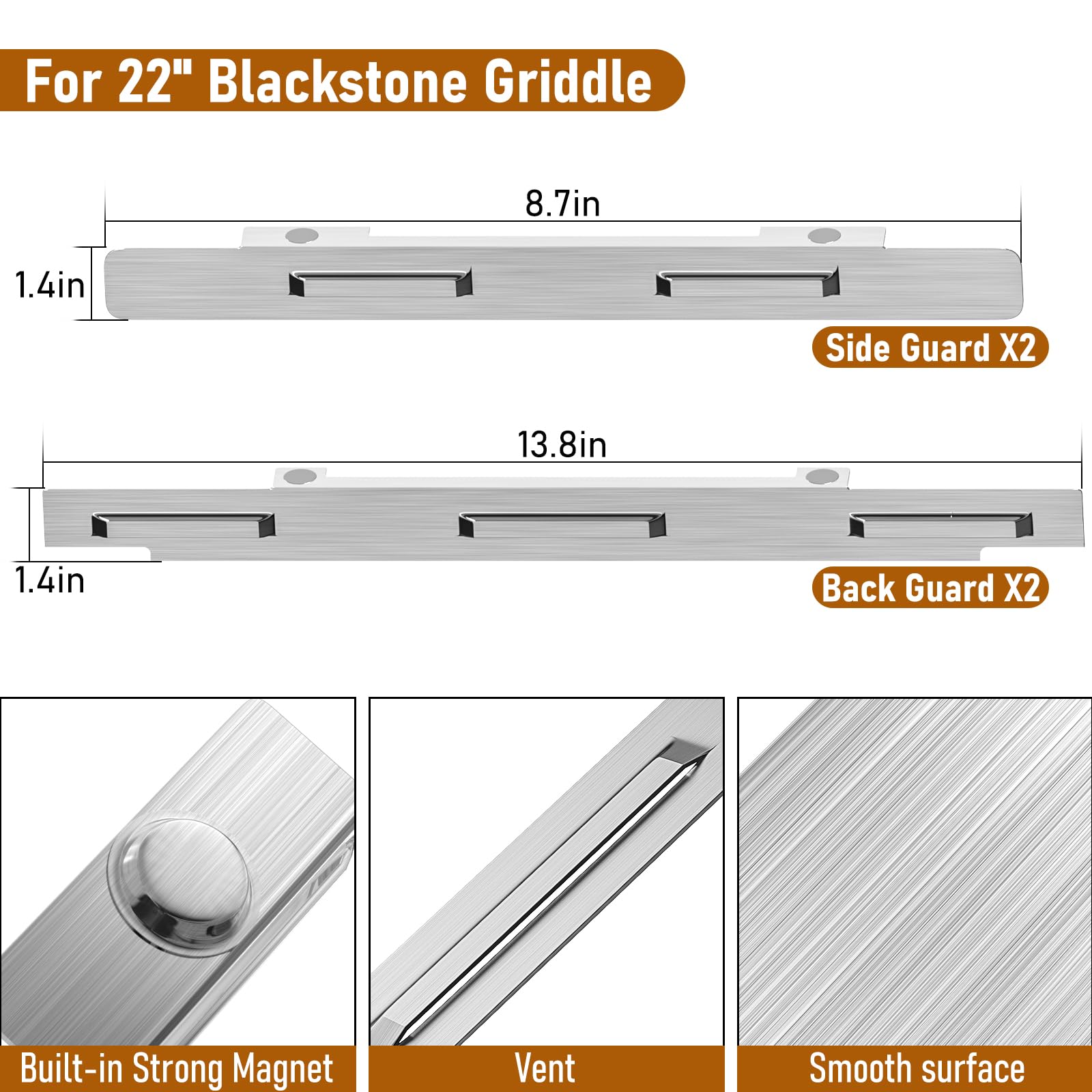 Grarg Wind Guards for Blackstone 22” Griddle,Blackstone Griddle Accessories Stainless Steel Magnetic Wind Screen for Outdoor Backyard BBQ Cooking Gas Saving(22 Inch)