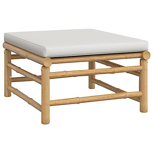 Patio Footstool with Light Gray Cushion Bamboo Leisurely Outdoor Experiences Outdoor Spaces Redefined