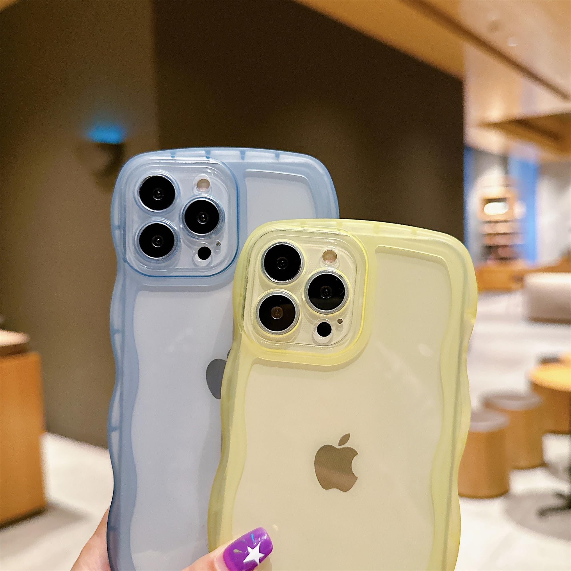 SKYLMW Compatible with iPhone 14 Pro Max Case 6.7" 2022, Cute Kawaii Curly Wave Frame Shape Soft Silicone Shockproof Protective Phone Cover for Women Girls, Clear/Purple
