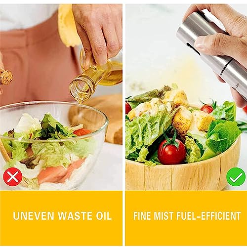 3oz Oil Sprayer for Cooking Stainless Steel, Olive Oil Spray Bottle Refillable with Trigger Scale Large Capacity Oil Mister Spray for Popcorn Salad A