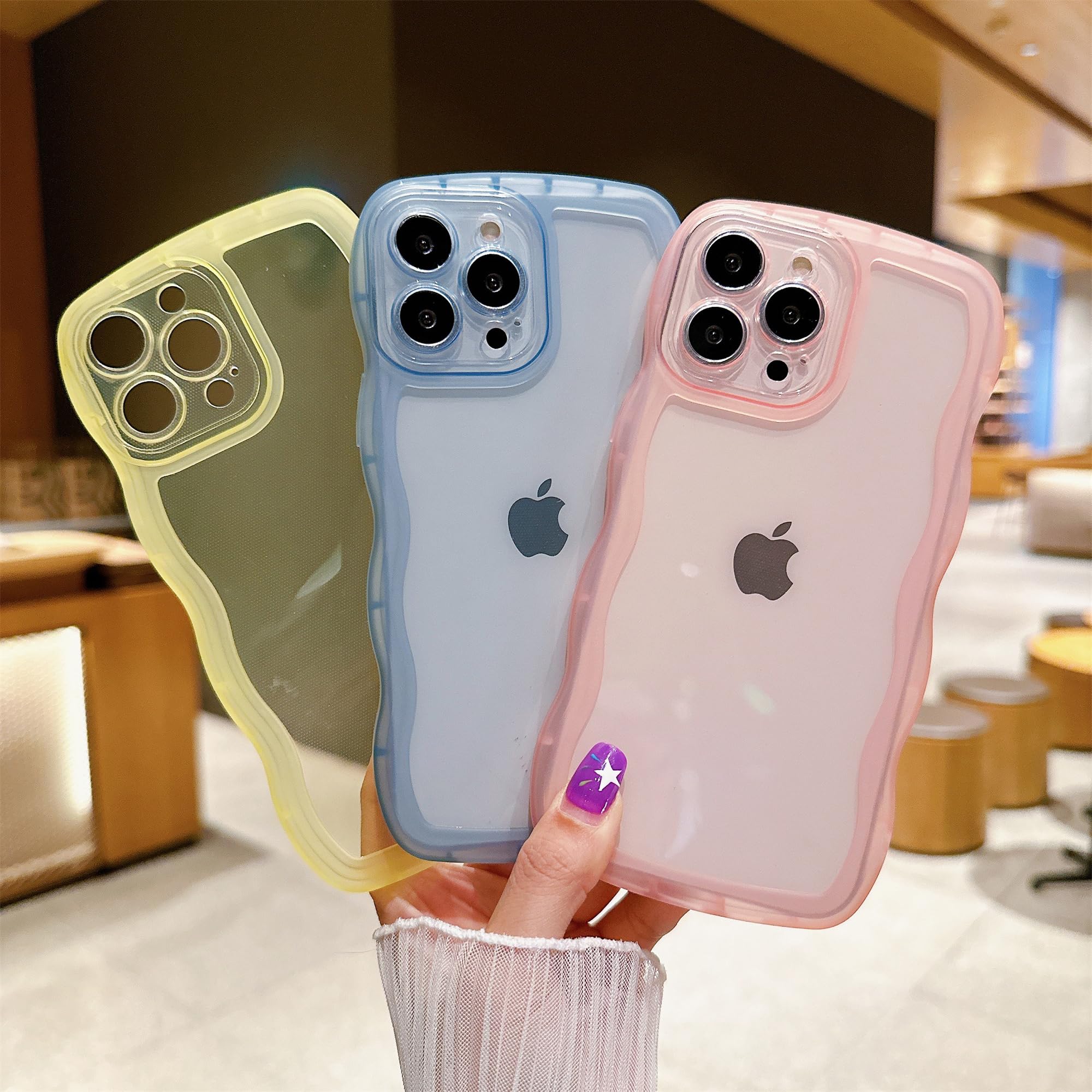 SKYLMW Compatible with iPhone 14 Pro Max Case 6.7" 2022, Cute Kawaii Curly Wave Frame Shape Soft Silicone Shockproof Protective Phone Cover for Women Girls, Clear/Purple