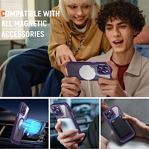 Oneagle Magnetic for iPhone 14 Pro Max Case Clear, [Compatible with Magsafe][30X Anti-Yellow][Built-in Lens Protector][Metal Lens Frame],14 Pro Max Phone Case with 2 Screen Protectors(Deep Purple)
