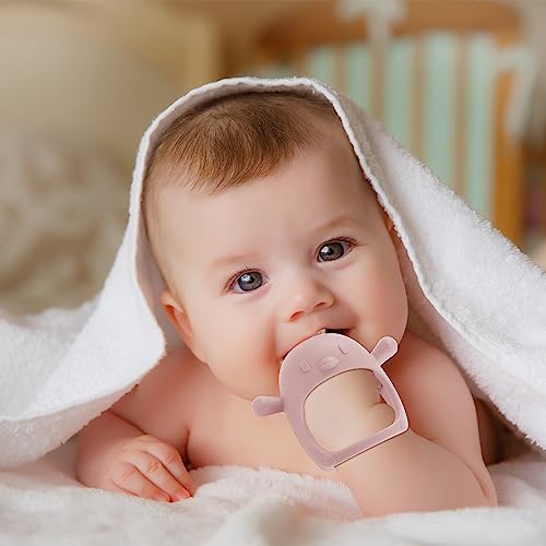 AIXMEET Baby Teething Toys, Soft Silicone Baby Teether Toys for 0-6 Months, Anti-Drop Hand Wrist Wearable Teether, Chew Toys for Sucking Needs, Baby Mitten Teether for Soothing Sore Gum,Pink