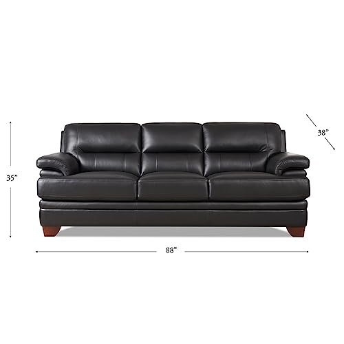 Hydeline Luxor Top Grain Leather Sofa Couch, 88", Black, Memory Foam and Springs Seating, Memory Foam and Springs Seating