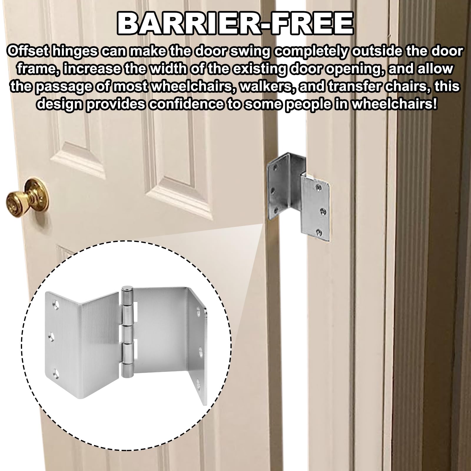 Handicap Expandable Door Hinges, Offset Door Hinges - 2 Swing Hinge in Satin Chrome