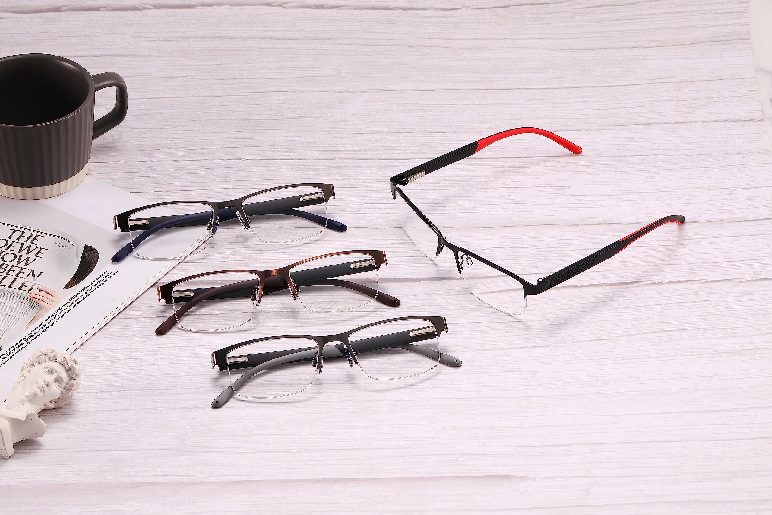 4 Pack Reading Glasses for Men, Blue Light Blocking Computer Readers, Anti UV Ray/Eye Strain/Glare, Metal Frame Eyeglasses with Pouches(175 Magnification Strength)