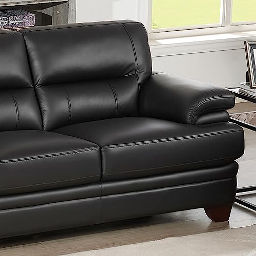 Hydeline Luxor Top Grain Leather Sofa Couch, 88", Black, Memory Foam and Springs Seating, Memory Foam and Springs Seating