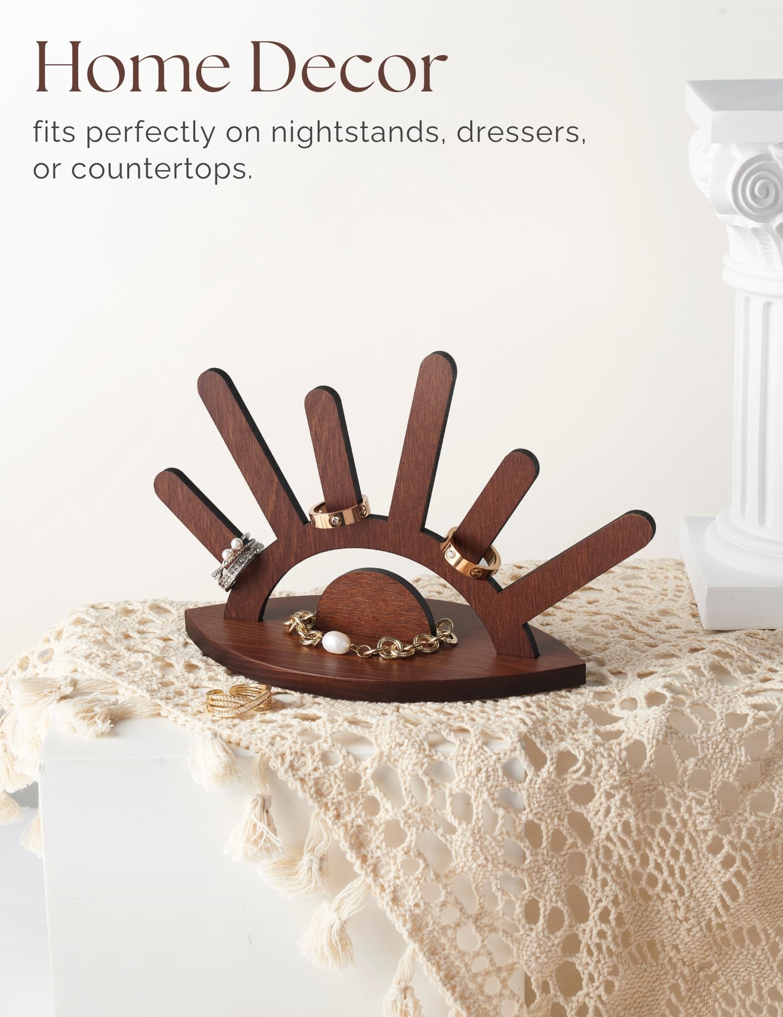 Oaque Wooden Ring Holder, Evil Eye Ring Display Wood Ring Stand, Cute Jewelry Display for Ring Display Stand, Christmas Birthday Engagement Gift for Women Her