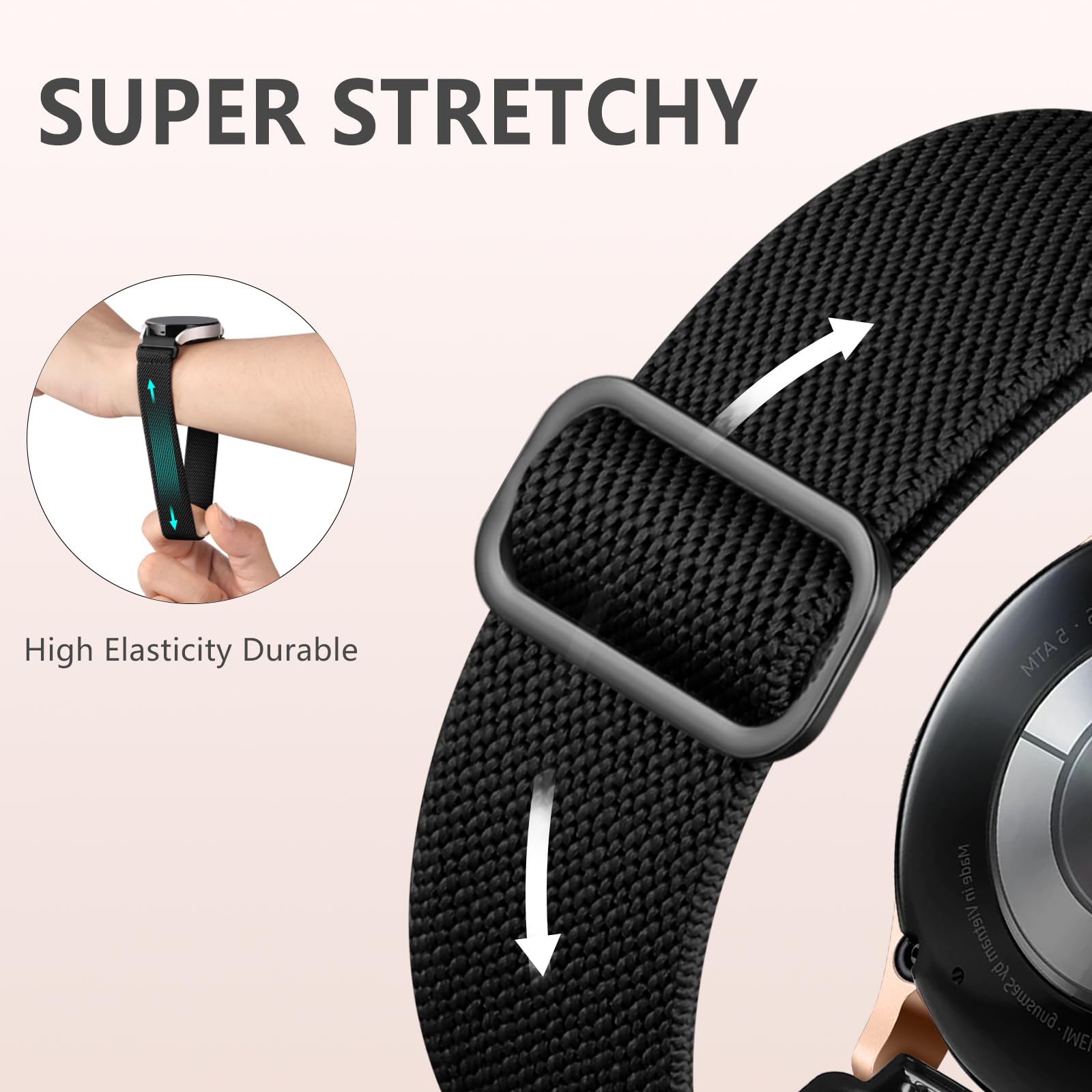 GEAK 2Pcs Elastic Bands Compatible with Samsung Galaxy Watch 7 40mm 44mm/Watch 6 5 4 40mm 44mm/Watch 4 Classic 42mm 46mm/Watch 5 Pro 45mm, Stretchy Nylon Solo Loop Strap for Women Men