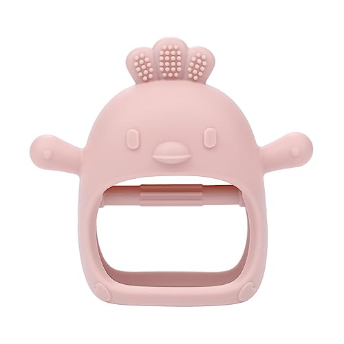 AIXMEET Baby Teething Toys, Soft Silicone Baby Teether Toys for 0-6 Months, Anti-Drop Hand Wrist Wearable Teether, Chew Toys for Sucking Needs, Baby Mitten Teether for Soothing Sore Gum,Pink