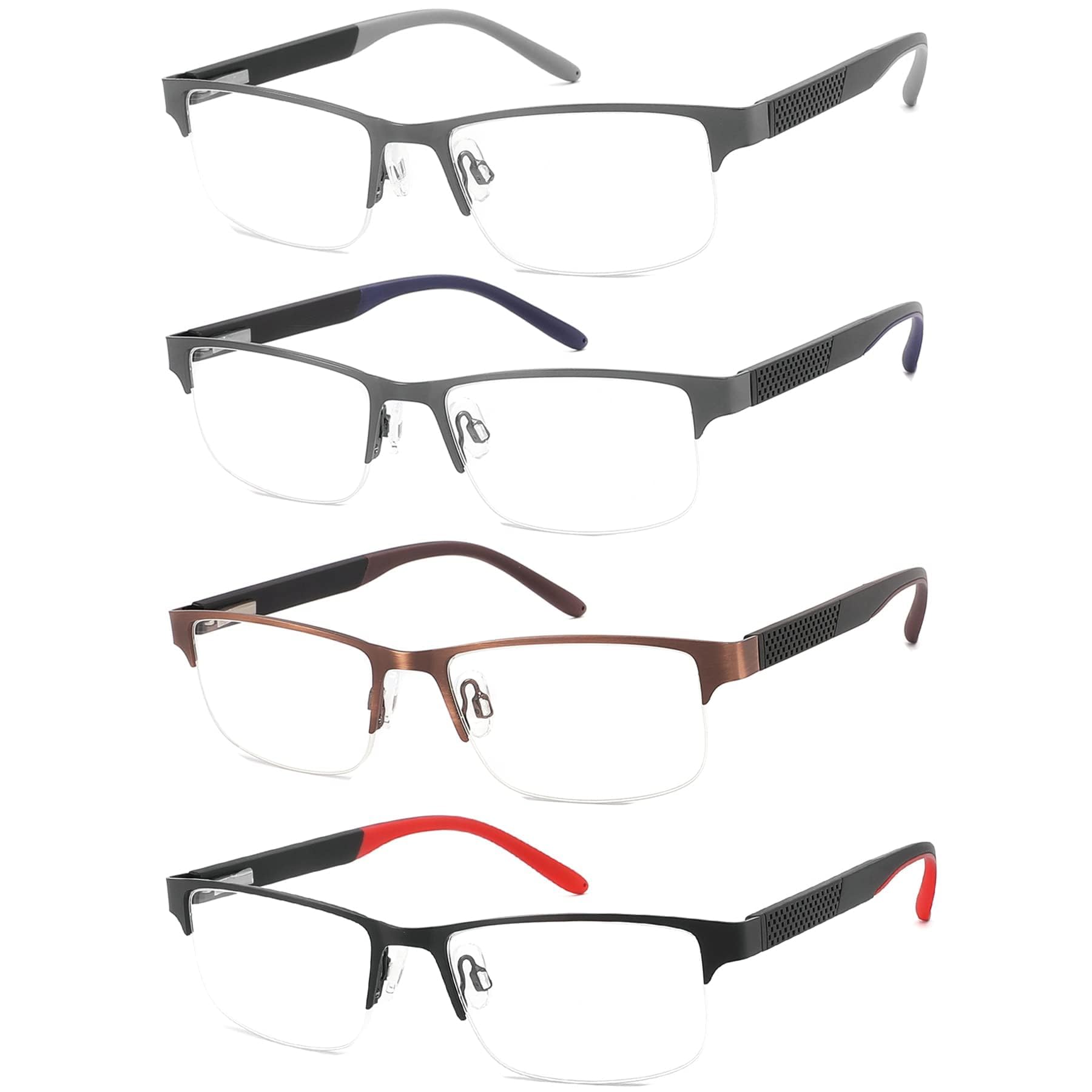 4 Pack Reading Glasses for Men, Blue Light Blocking Computer Readers, Anti UV Ray/Eye Strain/Glare, Metal Frame Eyeglasses with Pouches(175 Magnification Strength)