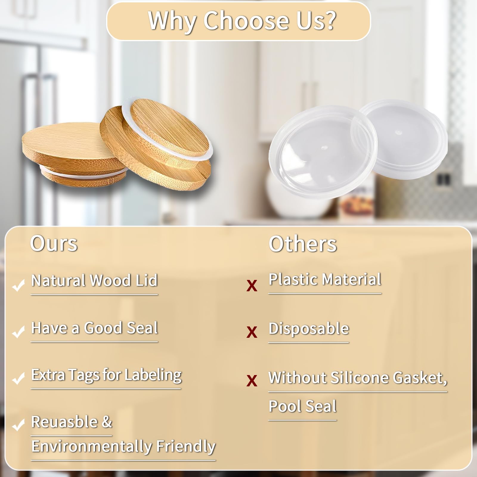 Oui Yogurt Jar Lids, 12 Pack Lids for Oui Yogurt Jars, Bamboo Wooden Lids for Oui Yogurt Jars, Reusable Yogurt Bamboo Jar Lids Set with Silicone Sealing, Oui Lids for Yogurt Jars