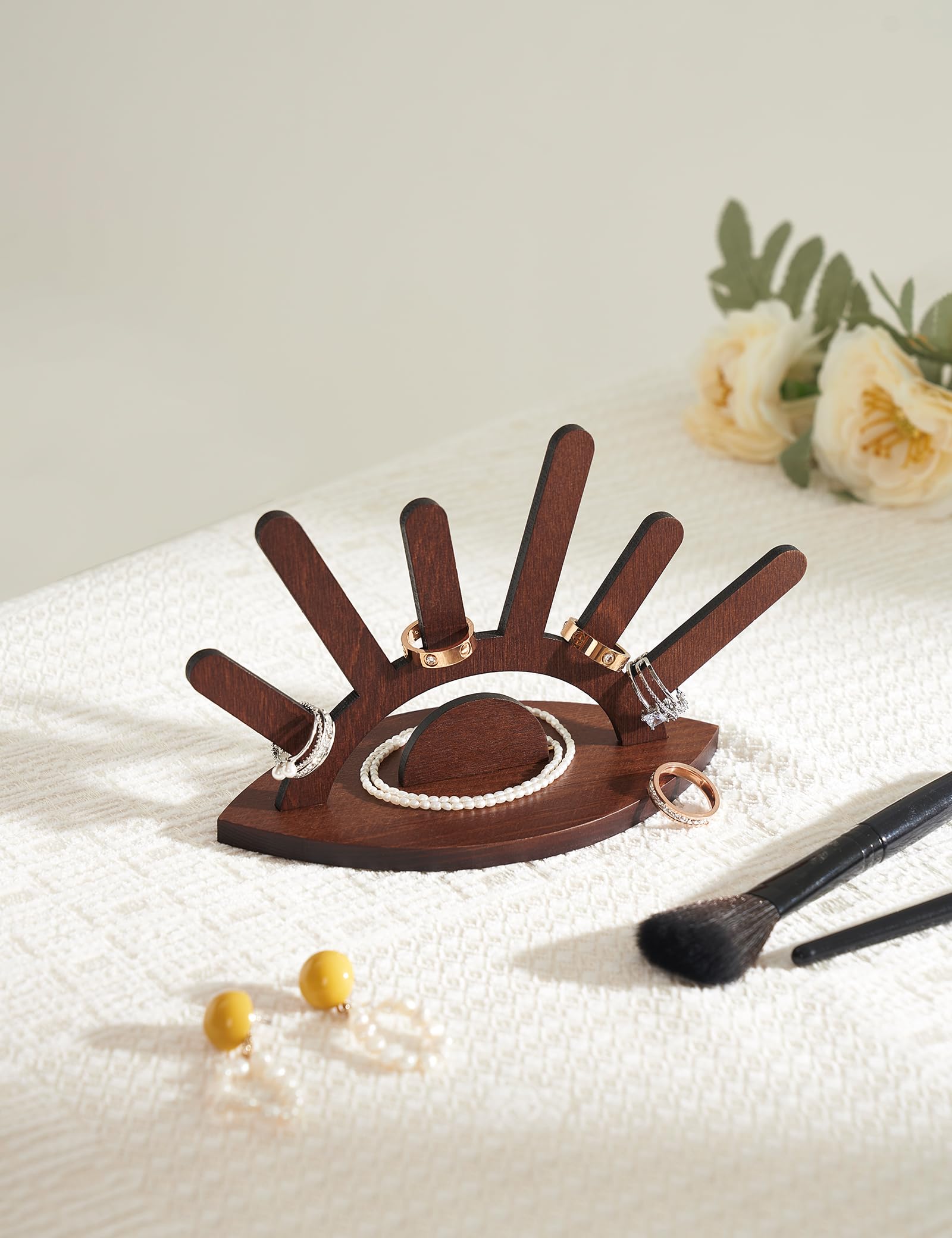 Oaque Wooden Ring Holder, Evil Eye Ring Display Wood Ring Stand, Cute Jewelry Display for Ring Display Stand, Christmas Birthday Engagement Gift for Women Her