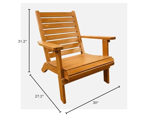 Fortune Candy Outdoor Wooden Chair, Mid Century Design, Comfortable Reclining, High Backrest and Deep Contoured Seat, for Patio Lawn Garden Backyard Deck