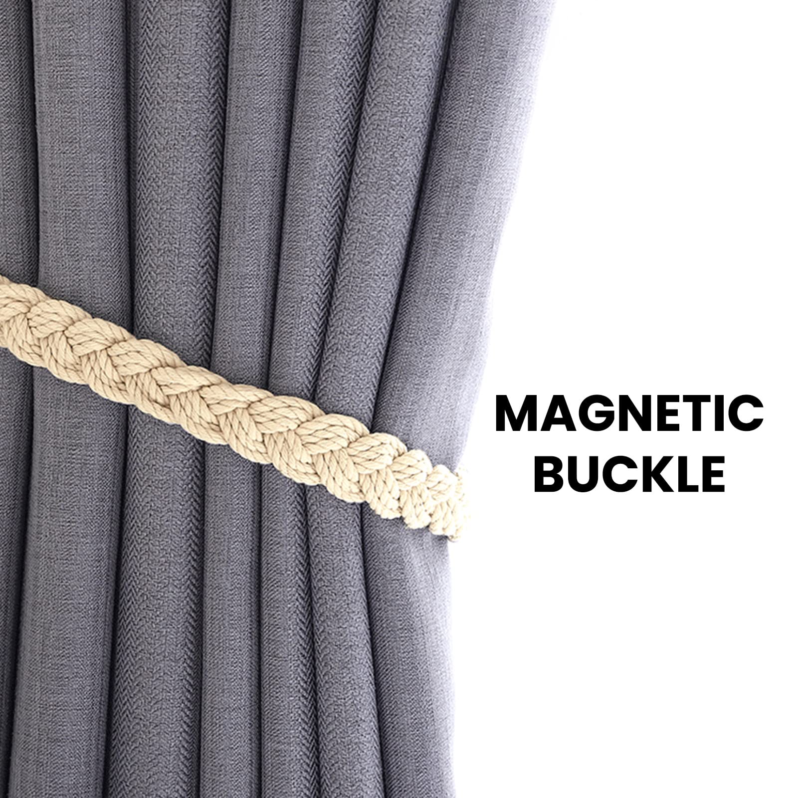 Set of 4 Woven Curtain Ties Beige Strong Magnetic Curtain Tiebacks Rope Decorative Curtain Tie Backs Magnetic Curtain Holders for Drapes Window Treatment Holdbacks